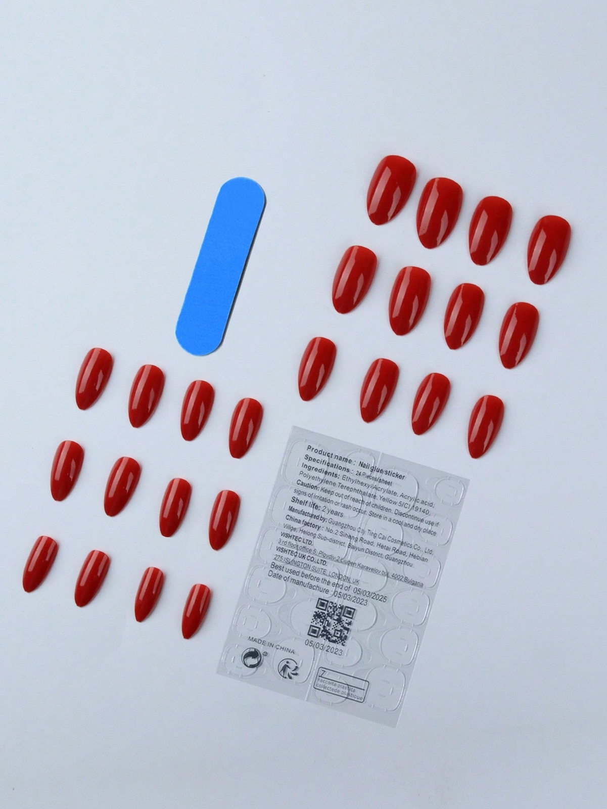 24pcs Long Almond Shaped Red Fake Nail set Press On Nails False Nails ...