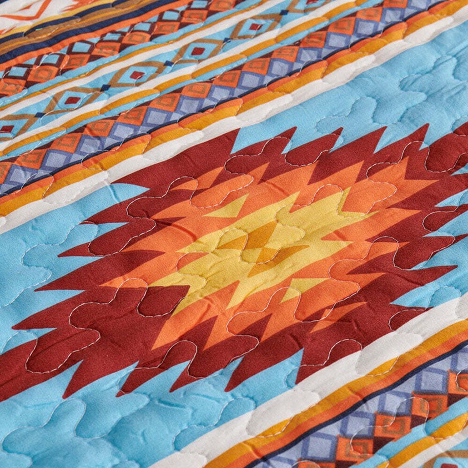 3Pcs Boho Colorful Polyester Quilt Set Geometry Printed Bedspread ...