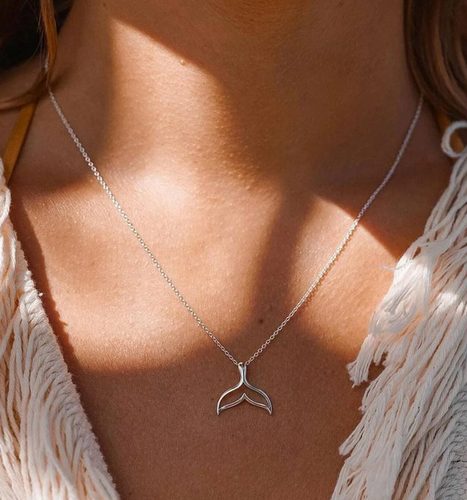 Beautiful Whale Fish Tail Pendant & Chain In Real 14K White Gold Women ...