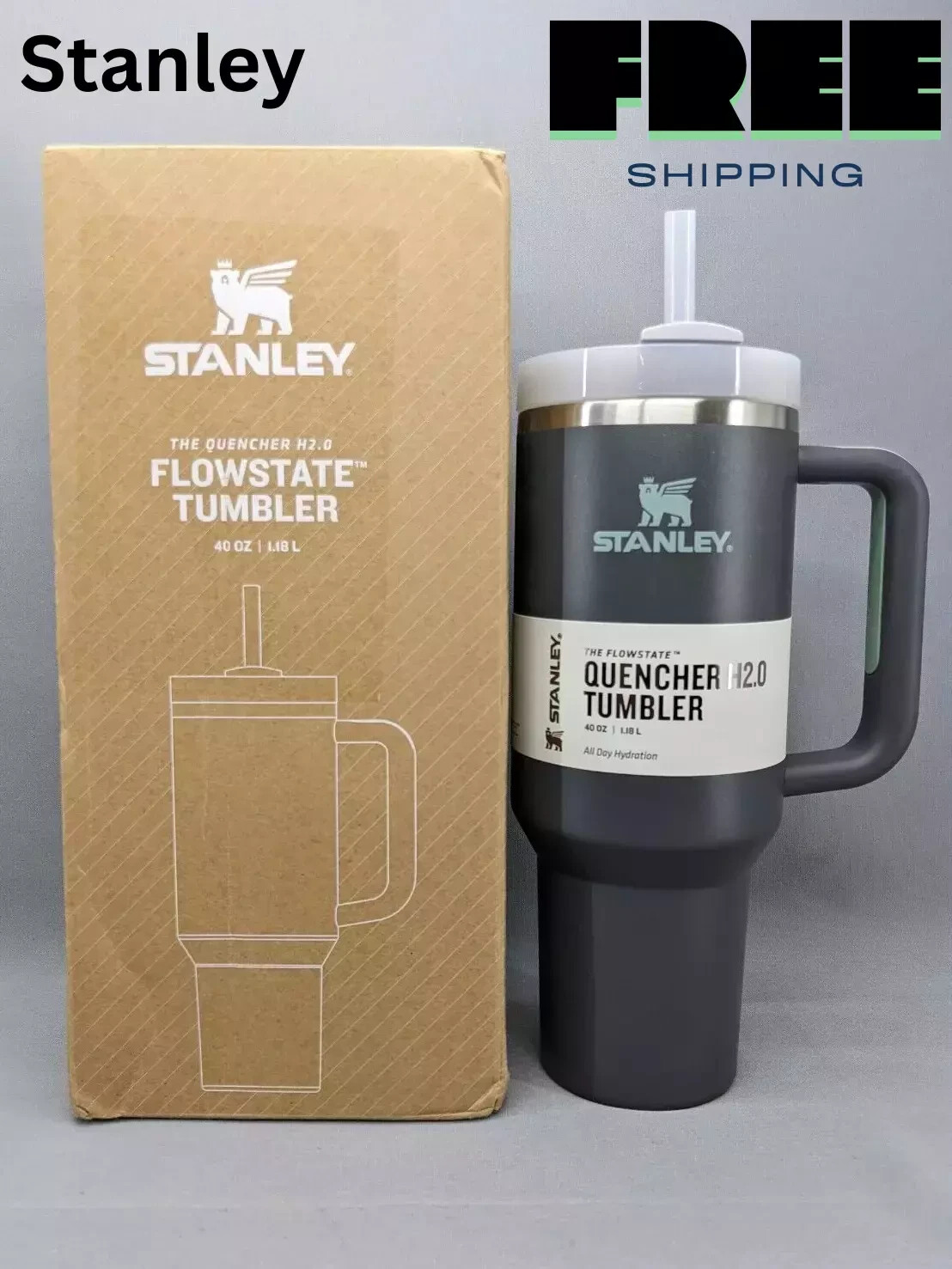 Stanley 40 oz. Quencher H2.0 FlowState Tumbler Charcoal Gray NEW