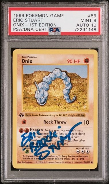 1999 Pokemon Base Set 1st Edition Onix #56 Signed Eric Stuart PSA 9 DNA ...