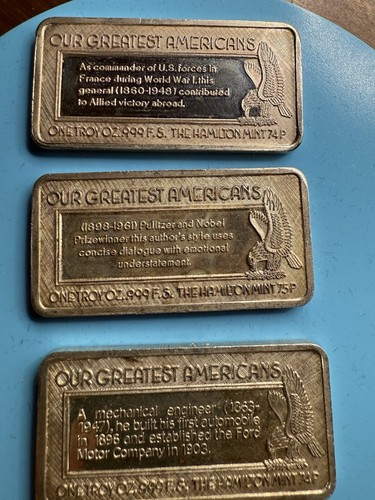 1974 HAMILTON MINT 1 OZ OUNCE SILVER BARS OGREATEST AMERICANS X3 | eBay