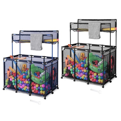 Mesh Pool Toys Storage Bin Cart Rolling Double Decker Organizer Noodle ...
