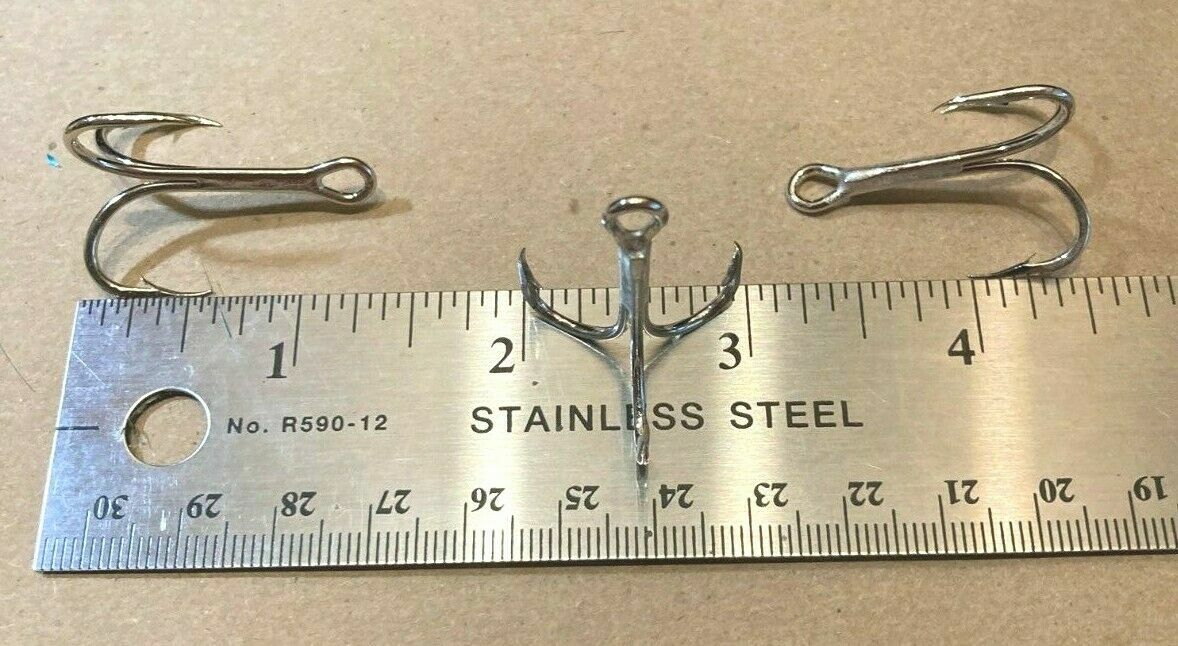 25 Eagle Claw L675 Curved point treble hooks #1/0 3X nickle replacement ...