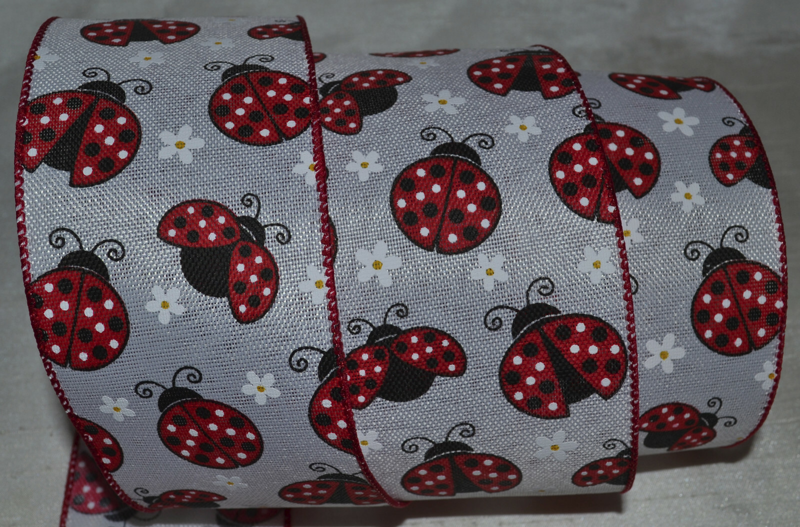 Wired Ribbon~Ladybug~Red~White~Black~2.5"~Daisy Flower~Bug~Wreath~Gift ...