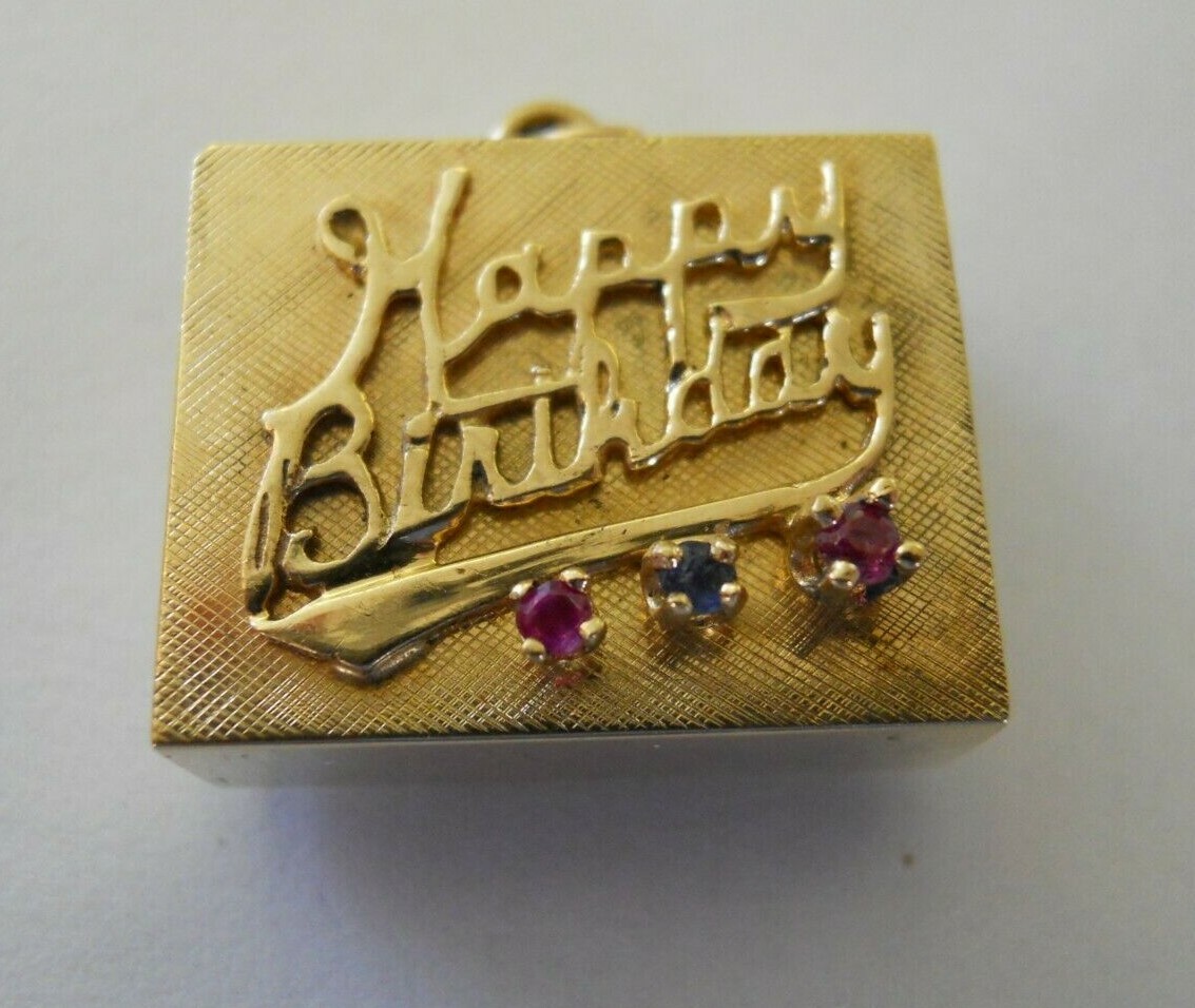 RARE Vintage 14k JEWELED HAPPY BIRTHDAY MUSIC BOX Bra… - Gem
