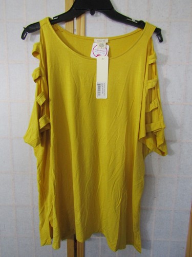 NWT Yelete Mustard Yellow Cold Shoulder Strap Sleeve Poly/Spandex Top ...