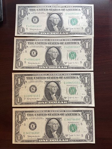 (( FOUR NOTES )) $1 1963 B ((JOSEPH BARR)) Federal Reserve Note ...
