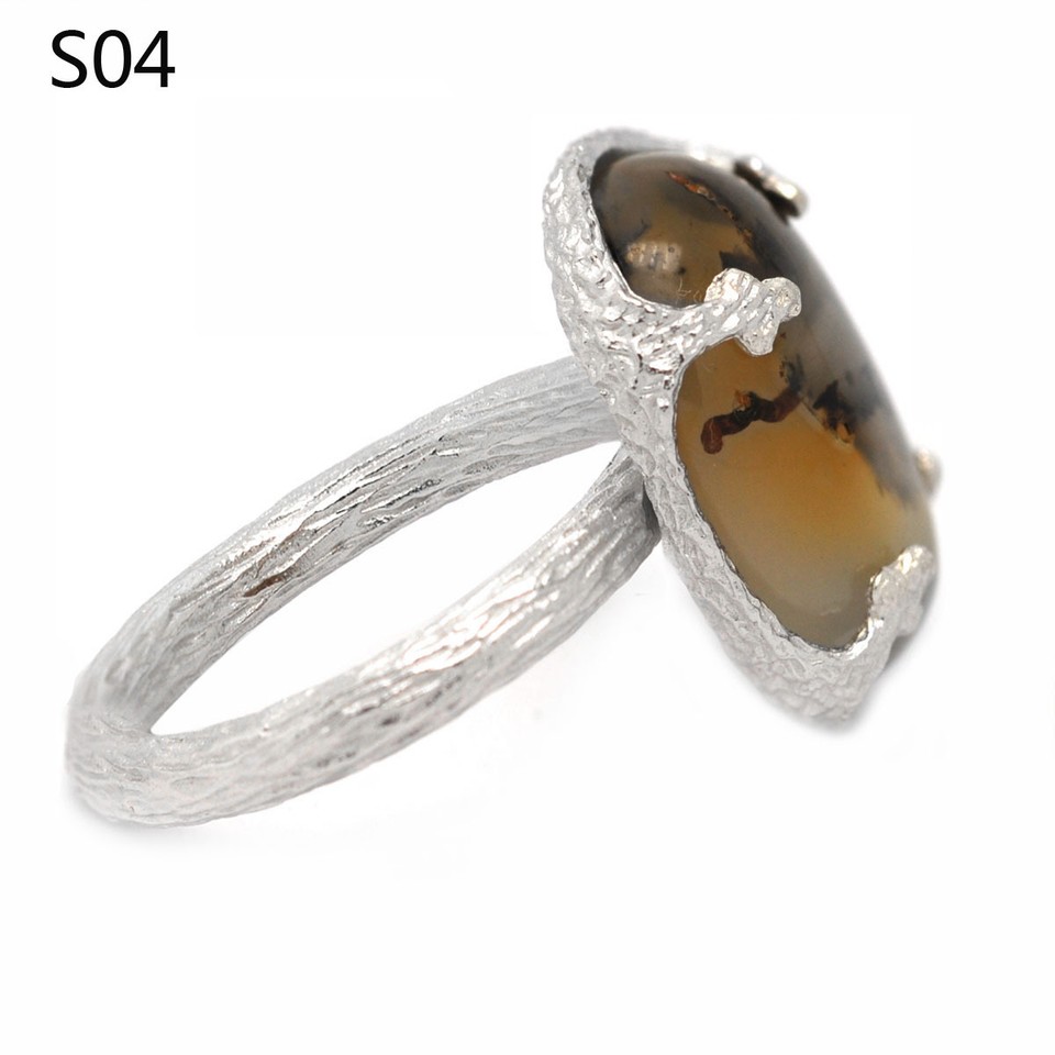 De Buman Natural Agate 925 Silver Ring Size 8 | eBay