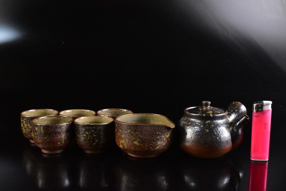 S4784: Japanese Echizen-ware Sencha TEAPOT YUSAMASHI CUPS, auto w ...