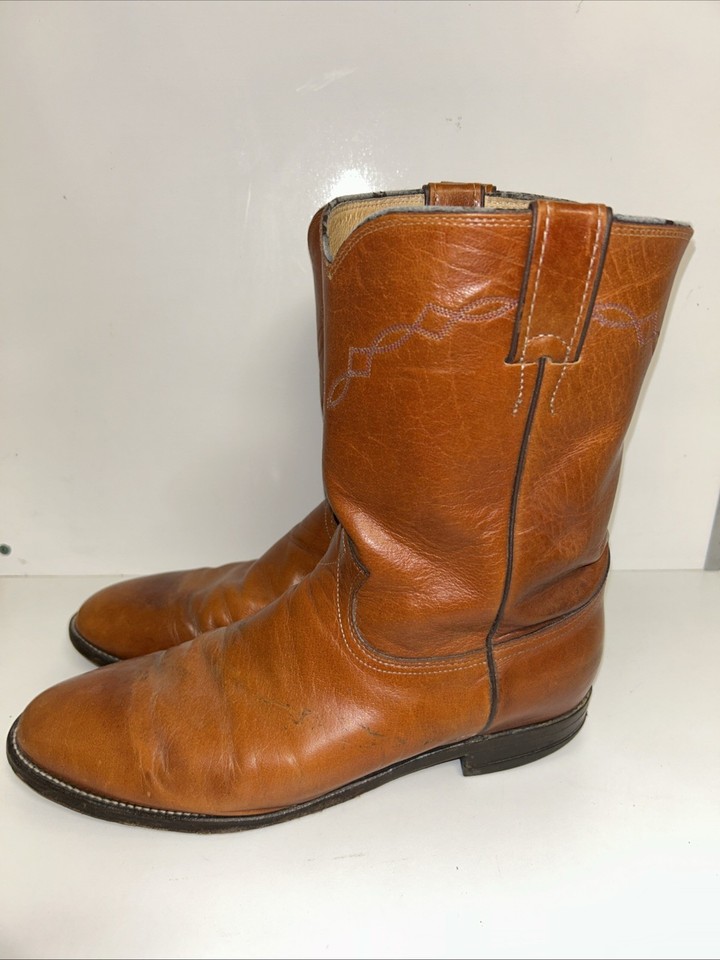 Justin 3438 Roper Boots 11D USA Made Brown Leather Men’s | eBay
