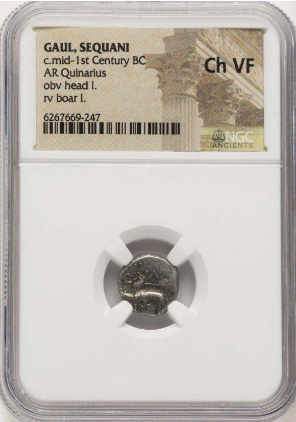 NGC Ch VF CELTIC GAUL Sequani France 50 BC, JULIUS CAESAR Silver ...