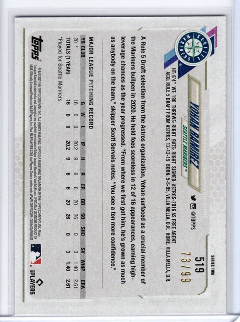 2021 Topps - Vintage Stock #519 Yohan Ramirez /99 (RC) for sale online ...