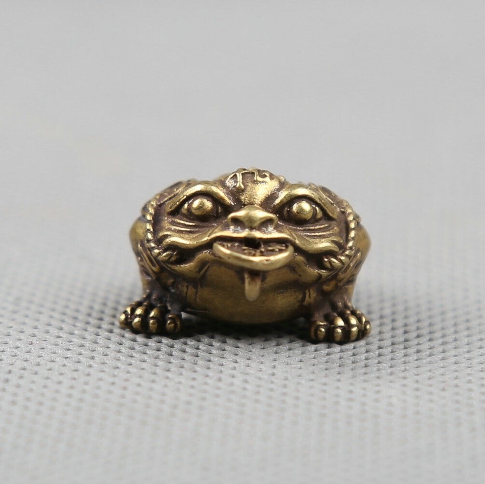 1.5" Curio Chinese Bronze Golden Toad Spittor Animal Wealth Coin Small ...