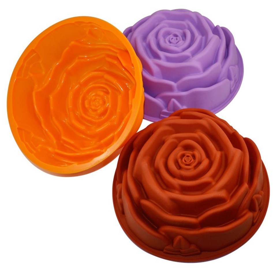 Allforhome Big 9" Rose Flower Cake Baking Pans Tray Silicone Bread ...