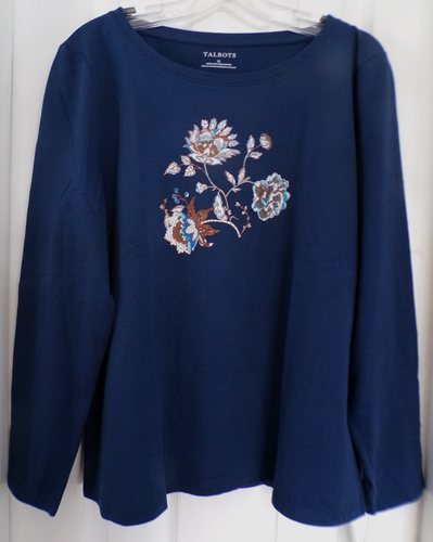 NWT NEW FALL TALBOTS SIZE XL CREW NECK FULL BLOOM TEE NAVY MULTI $69.50 ...