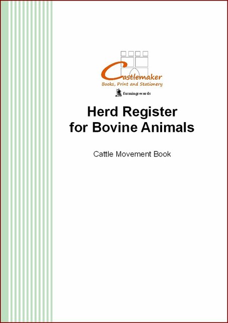 Herd Register for Bovine Animals A4 Cattle Movement Book M003 for sale ...