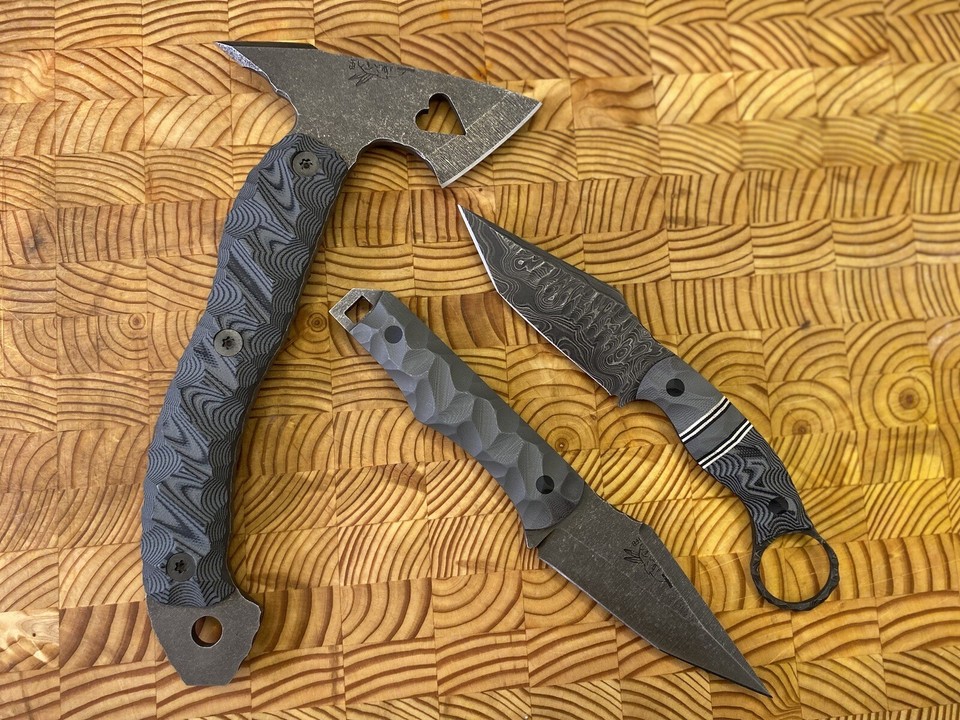 Half Face Blades Mini Bleeding Heart Tomahawk & Damascus Ring Tanto ...