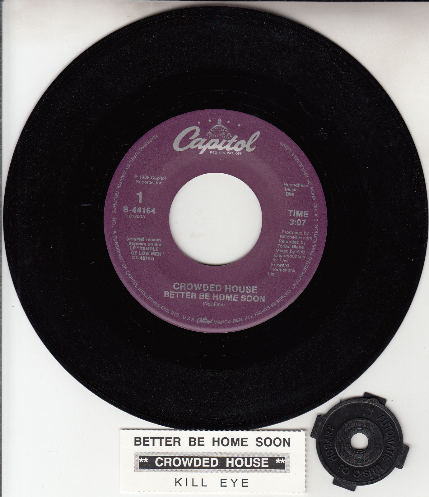 CROWDED HOUSE Better Be Home Soon 7" 45 record + juke box title strip ...
