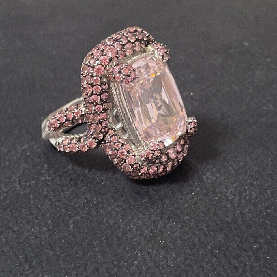 Judith Ripka 925 Sterling Silver 16.05 Carat Pink Emerald Cut Ring. | eBay