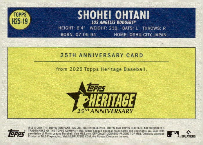2025 Topps Heritage #H25-19 Shohei Ohtani Heritage 25th Anniversary | eBay