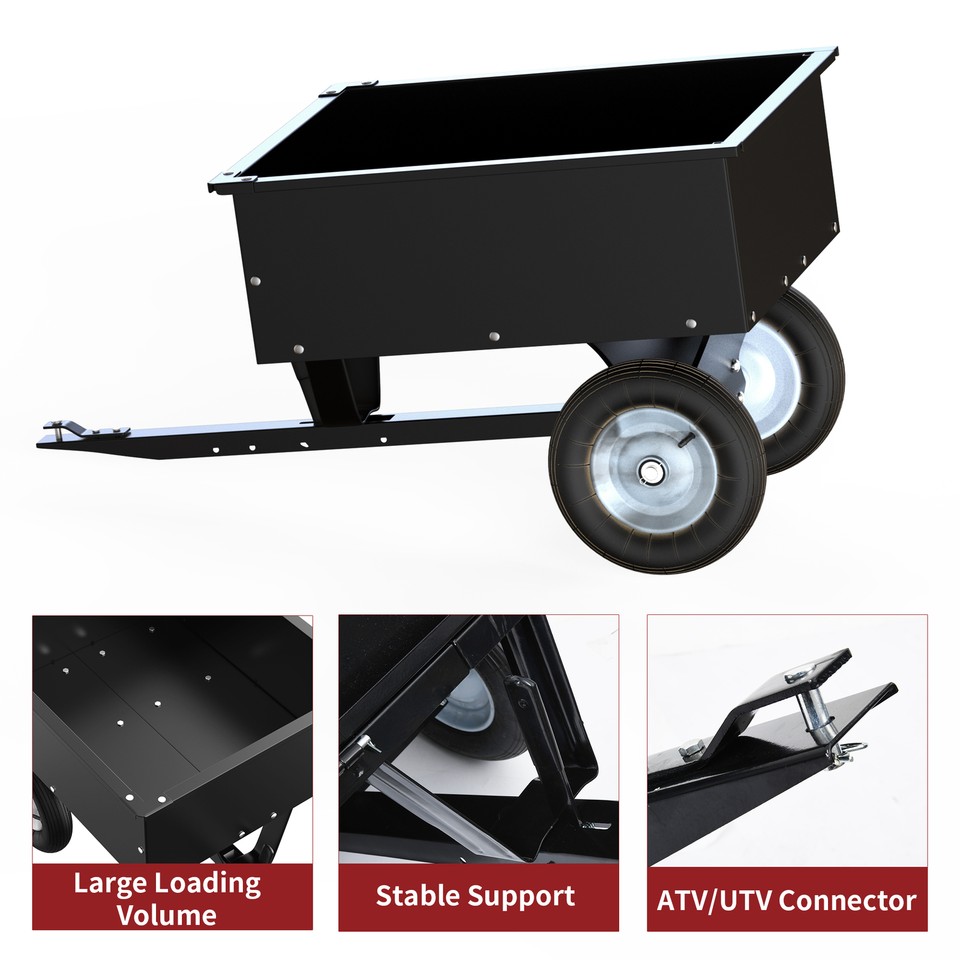 Dump Cart Tow Behind Lawn 350LB Steel Black for Lawn Tractor & ATV UTV ...