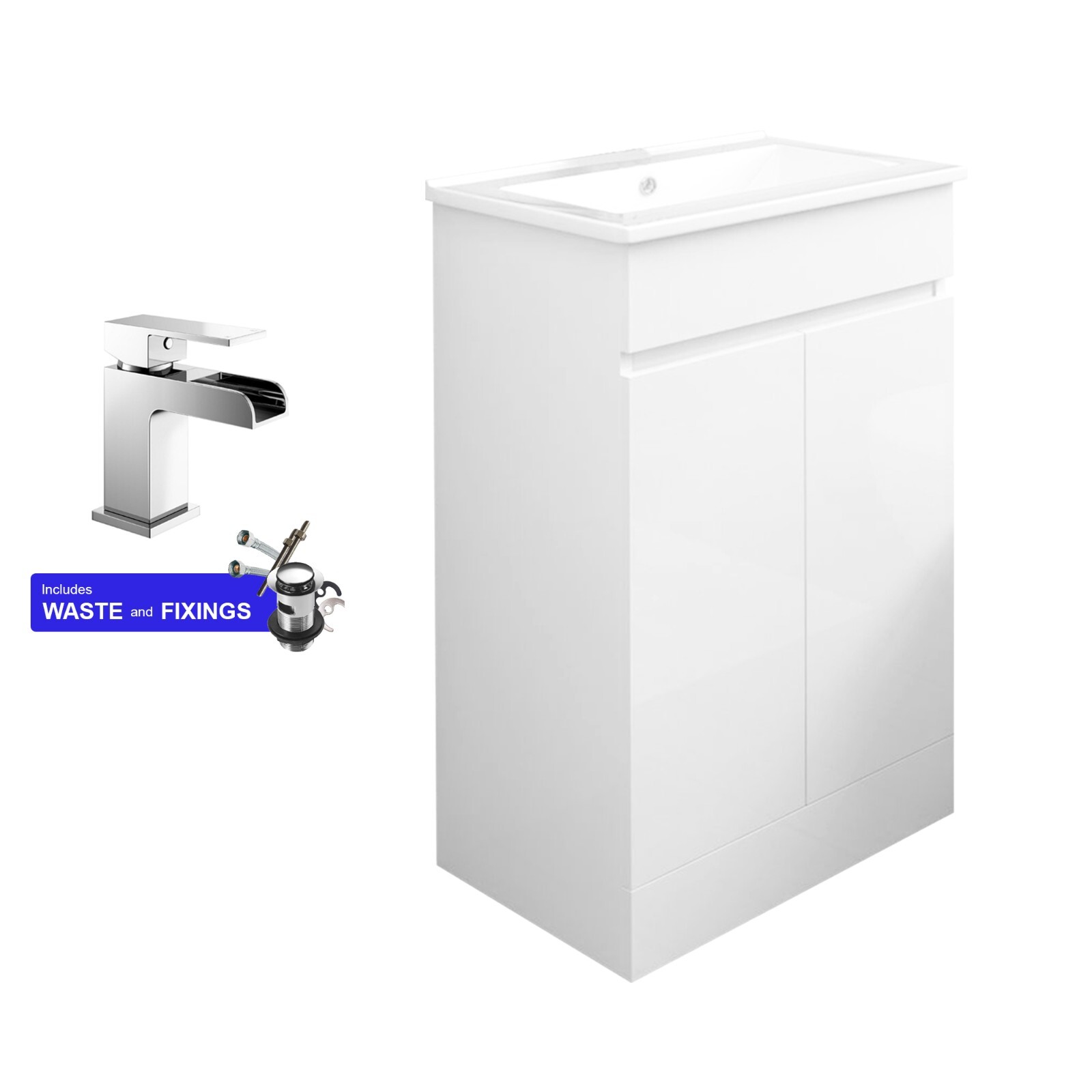 500mm Bathroom Vanity Unit White Cloakroom Two Door Basin Sink Cabinet ...