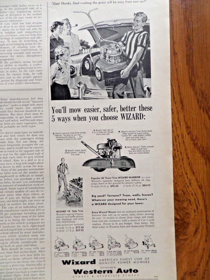 1956 Western Auto Lawn Mower Ad Wizard Mowers Wizard Warrior | eBay