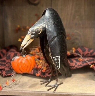 NEW Primitive HALLOWEEN RAVEN RECYCLED METAL PUMPKIN Black Farmhouse ...