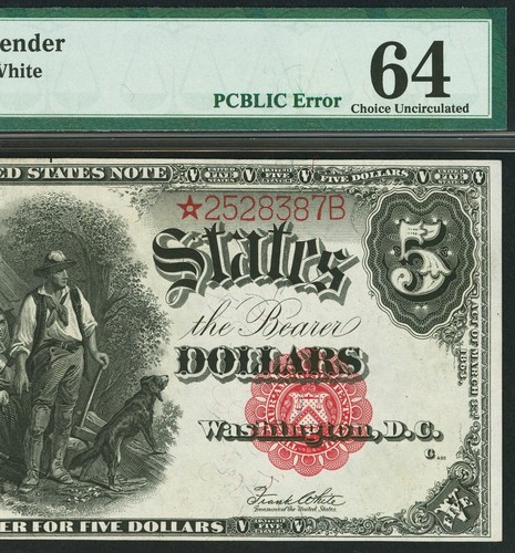 $5 1907 Legal Tender Woodchopper **PUBLIC Error STAR NOTE ** Fr.91 PMG ...