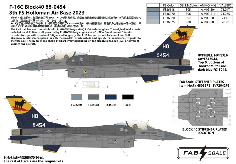 FAB FabScale 1/72 F-16C F-16CM Block 40 8th FS Holloman Air Base USAF ...