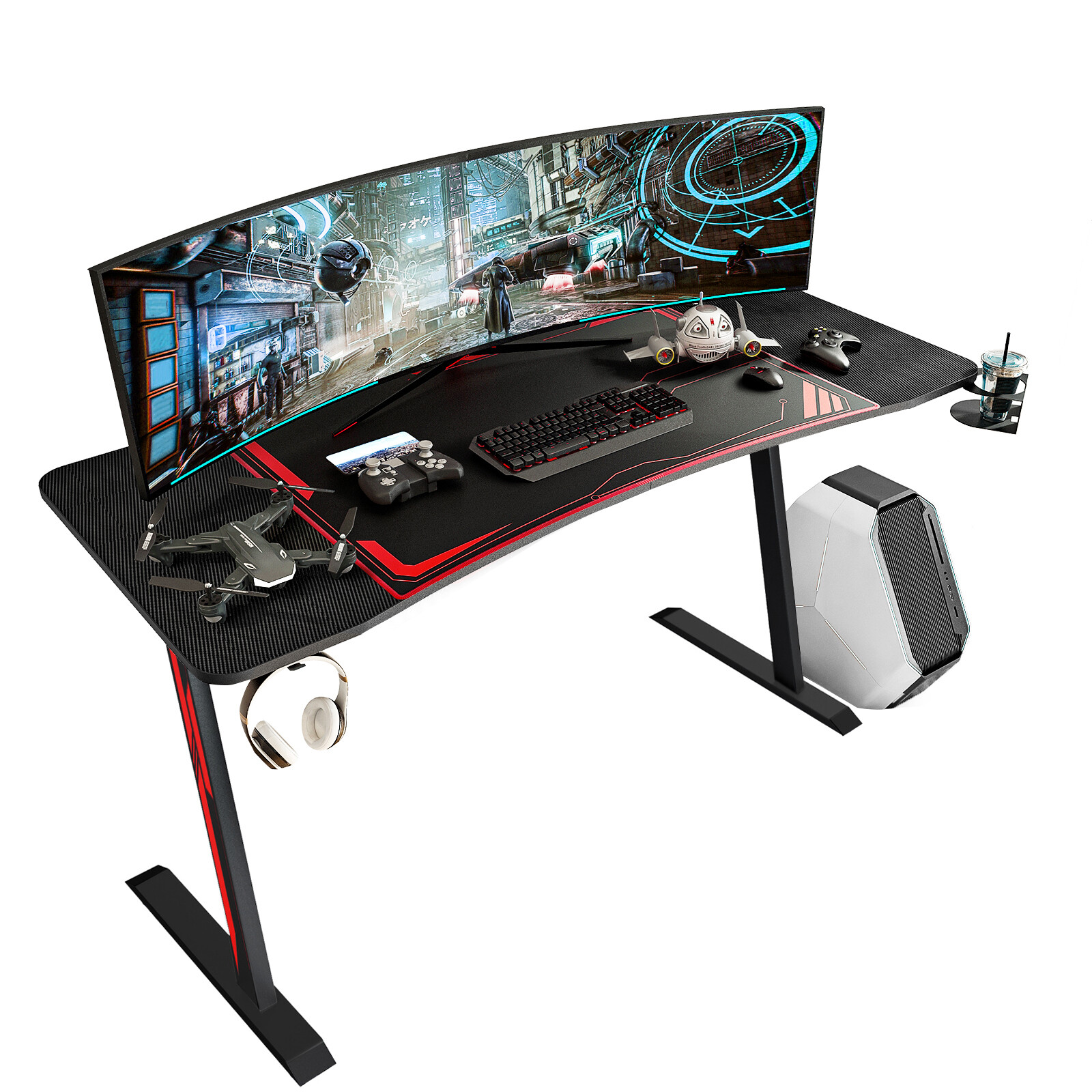 55"/63” Gaming Desk Computer Table Z-Shaped Table Office Home With ...