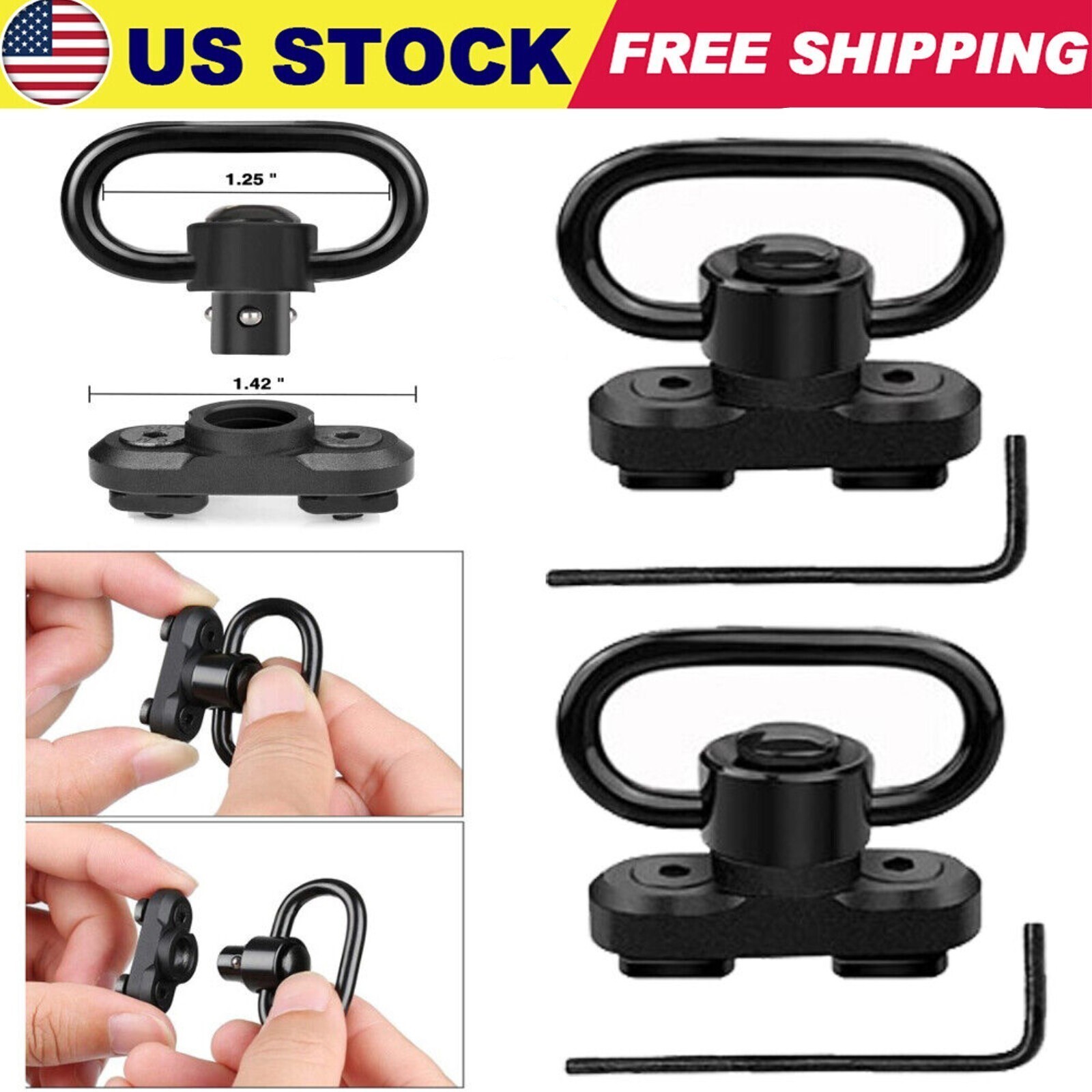 2/4Pcs M-LOK MLOK Quick Release Sling Mount Push Button QD Sling Swivel ...