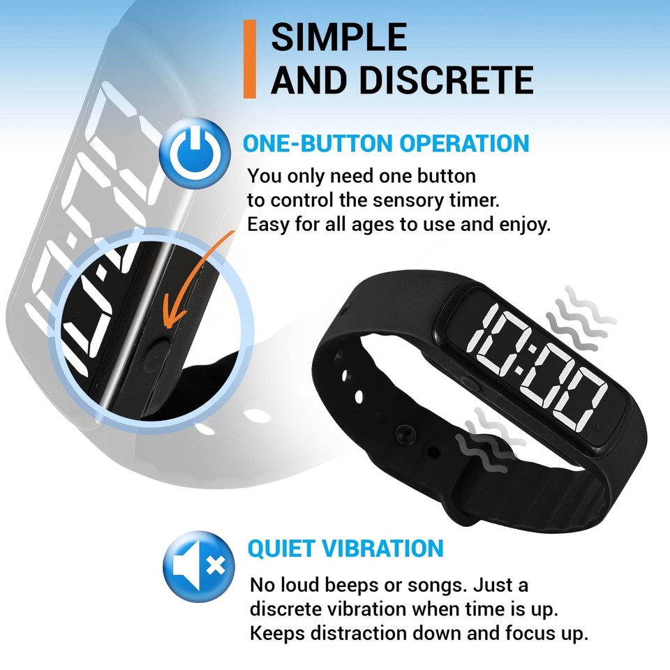Sensory Wrist Timer for Kids, Teachers, Students - Silent Alarm, Class ...