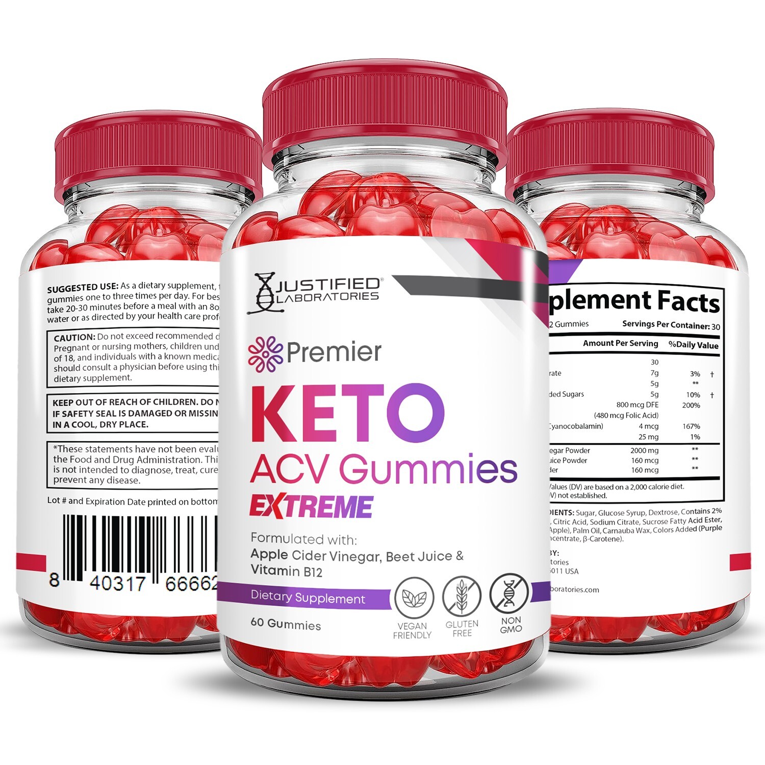 Premier Keto Extreme ACV Gummies 2000MG Apple Cider Vinegar 60 Gummys ...