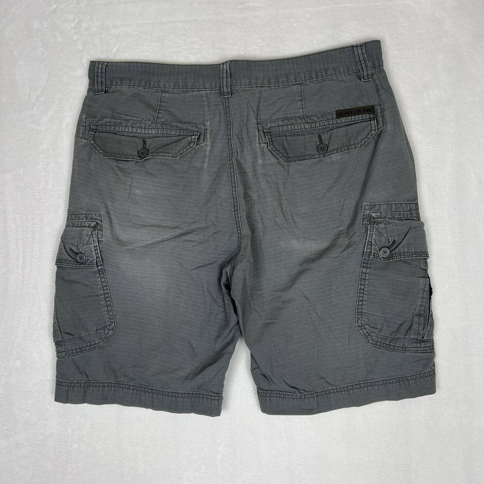 Calvin Klein Cargo Shorts Mens 36 Gray Cotton Flat Front RipStop 6 ...
