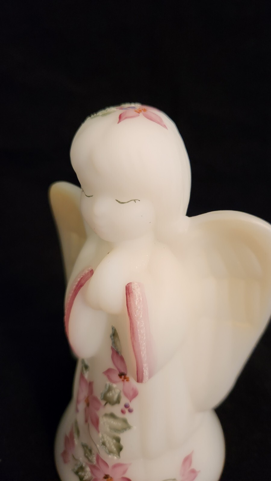 Fenton Angel, White Satin Glass Poinsettia Flowers Artist S. Massey ...