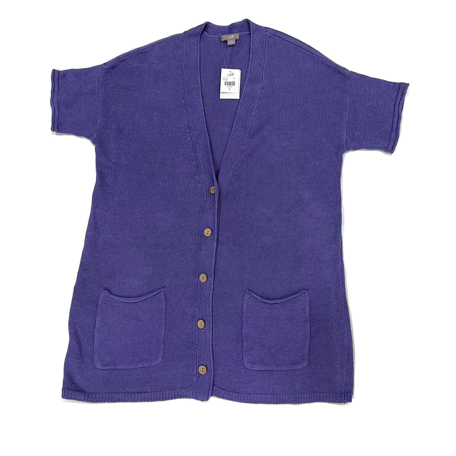 J Jill Womens Boyfriend Cardigan Sweater Linen Blend Short Sleeves S ...