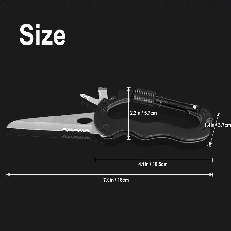 Survival Camping EDC Multi-Tool Gear Carabiner Keychain Key Holder ...