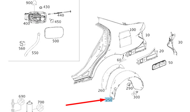MERCEDES-BENZ C W204 Rear Right Arch Liner A2046906230 2.1 Diesel 120kw ...