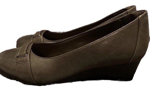 Clarks Collection Mallory Strap Metallic Wedge Pump Leather Shoes New ...