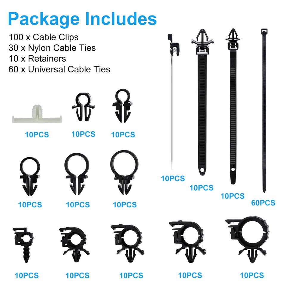 200pcs 15 Sizes Car Wire Loom Routing Clips Push Mount Cable Tie ...