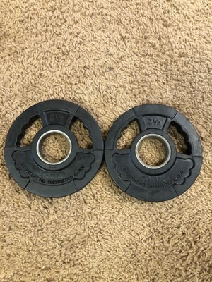 Pair YORK BAR BELL G2 2 x 2 ½ lbs rubber grip Olympic weight plates ...