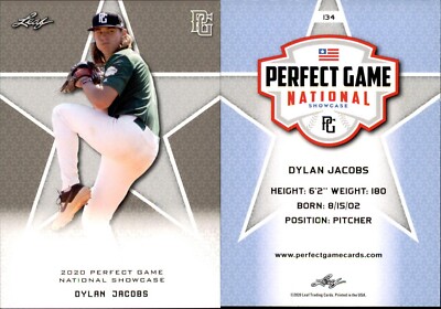 DYLAN JACOBS 2020 LEAF PERFECT GAME NATIONAL SHOWCASE ROOKIE CARD #134 ...