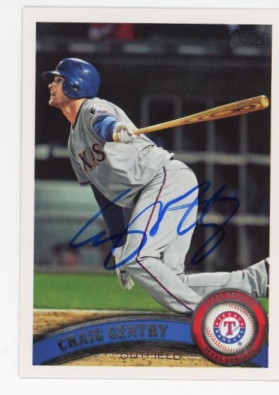 SIGNED BASEBALL CARD AUTO TOPPS 2011 CRAIG GENTRY TEXAS RANGERS #US17 ...