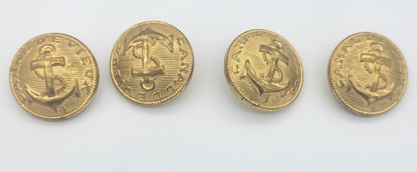4 Vintage Canal De Vieux Buttons Nautical Navy Military Anchors Metal ...