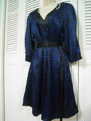OC by OC dress NWT blue with black 3/4 Sleeve Knee-Length silk dress ...
