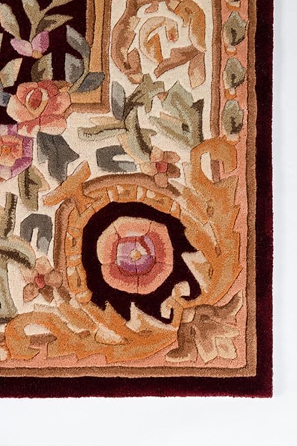 Burgundy Aubusson Wool Rug Hand Tufted French Style Carpet for Living ...