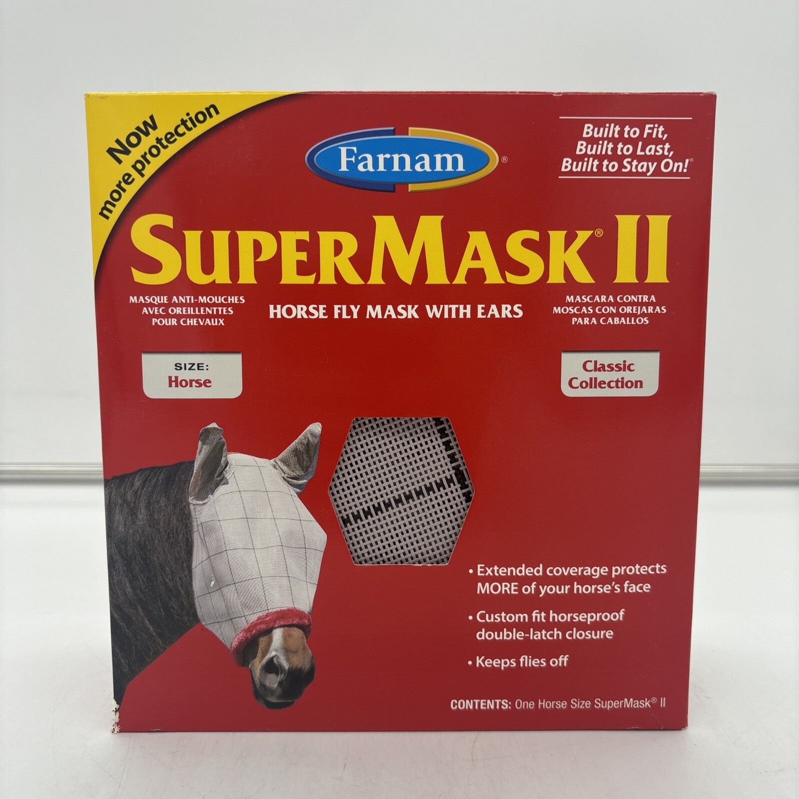 Farnam SuperMask II Classic Horse Fly Mask with Ears, Horse size ...