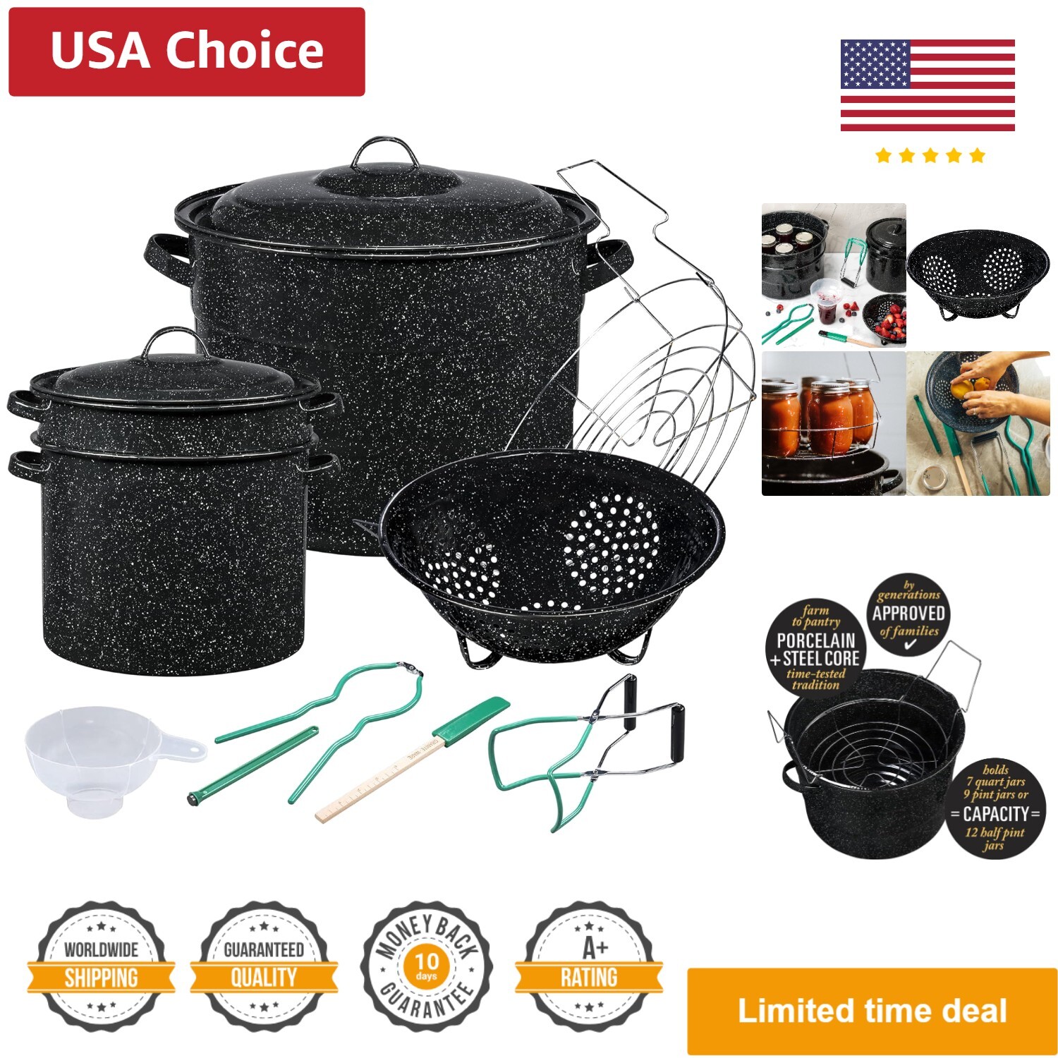 Enamel-on-steel 12-Piece Canner Kit, Includes 21.5 qt. Water Bath ...